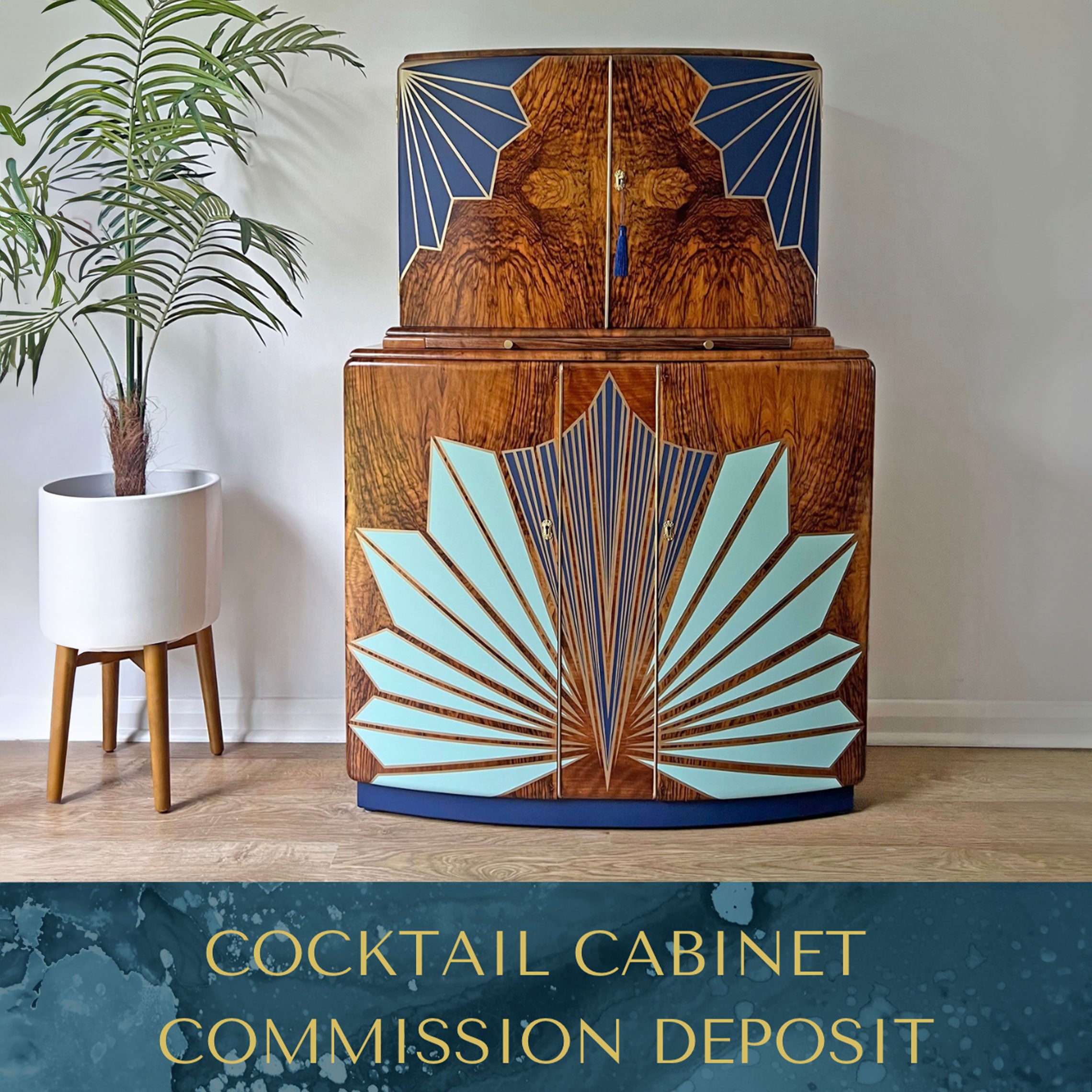 Art Deco Walnut Cocktail Drinks Cabinet Commission Deposit Kookiwood