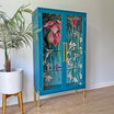 Teal G Plan Display Cabinet – Trailing Orchids & Gold Legs – Kookiwood